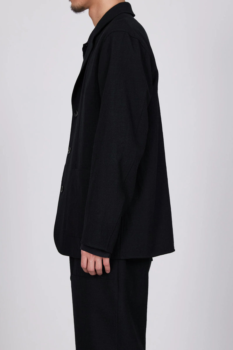 【marka】TUMBLED WOOL SERGE HOSPITAL JACKET / CHAMBRAY BLACK – Butterfly Clutch
